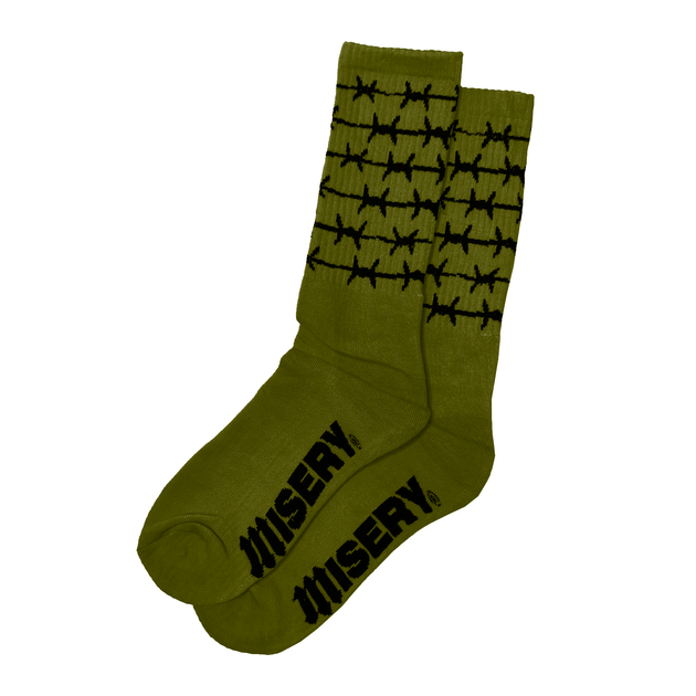 BARBED WIRE OLIVE GREEN SOCKS – Misery Worldwide